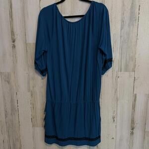 Dresses | Doki Geki Blue Midi Dresstunic Black Lace Trim Size Large ...